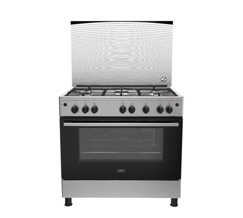Zanussi Steel Plus Gas Cooker, 5 Burners, Stainless Steel, Fan, Safety ...